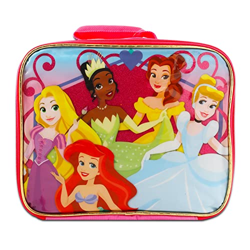 Disney Princess Backpack with Lunch Box for Girls Kids - 16" Princess Backpack, Disney Princess Lunch Box, Water Pouch, Stickers, More | Disney Princess Backpack and Lunch Box Set