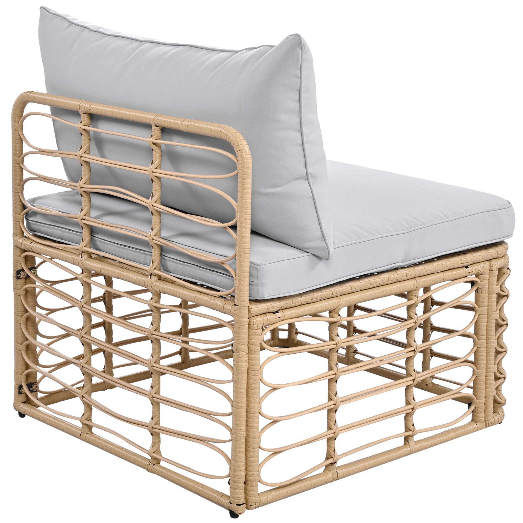 7 Pieces Outdoor Patio Furniture Sectional Sofa Set with Coffee Table, All-Weather Rattan Conversation Set with Thick Cushions and Pillows for Garden Backyard Balcony, Freely Combined (Grey-7S)