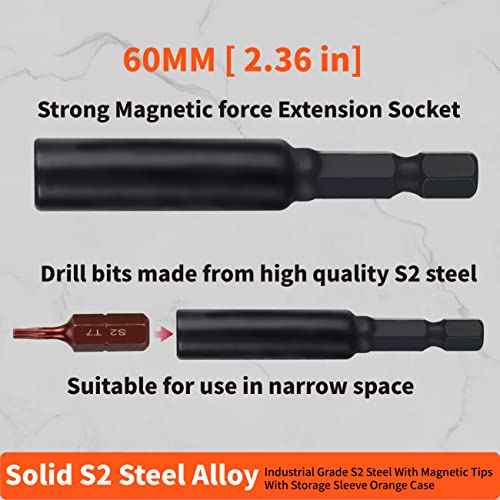 ALWORKKIT 37-Piece Hex Head Allen Wrench Drill Bit & Tamper-proof Torx Bit Set,1PC Strong Magnetic Extension Socket, 1/4" Metric and SAE S2 Steel Hex Bits Set Tool kit. Nice Gifts