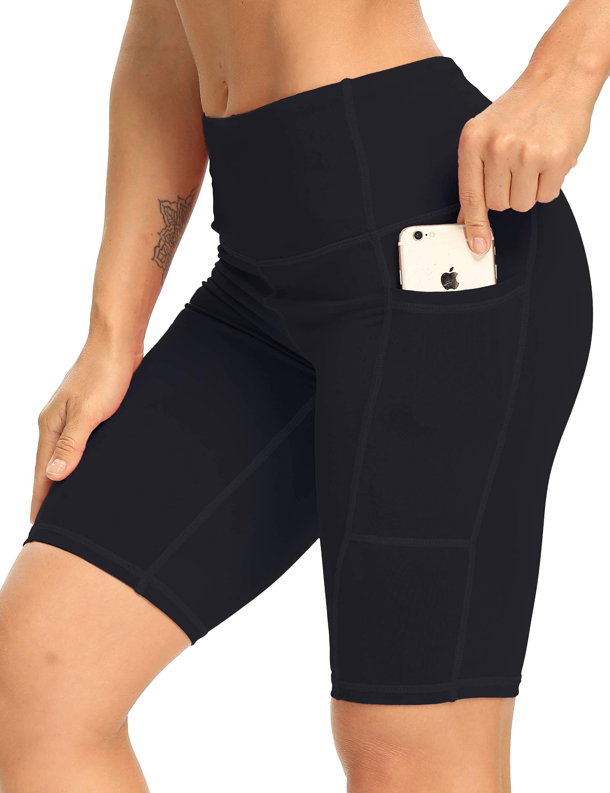 8" High Waist Workout Biker Yoga Shorts Athletic Running Tummy Control Short Pants with 3 Pockets for Women Black-XL