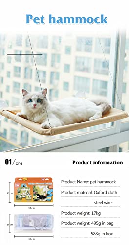 Cat Bed Window, Cat Window Hammock Window Perch , Safety Cat Shelves Space Saving Window Mounted Cat Seat for Large Cats (Large, Beige)