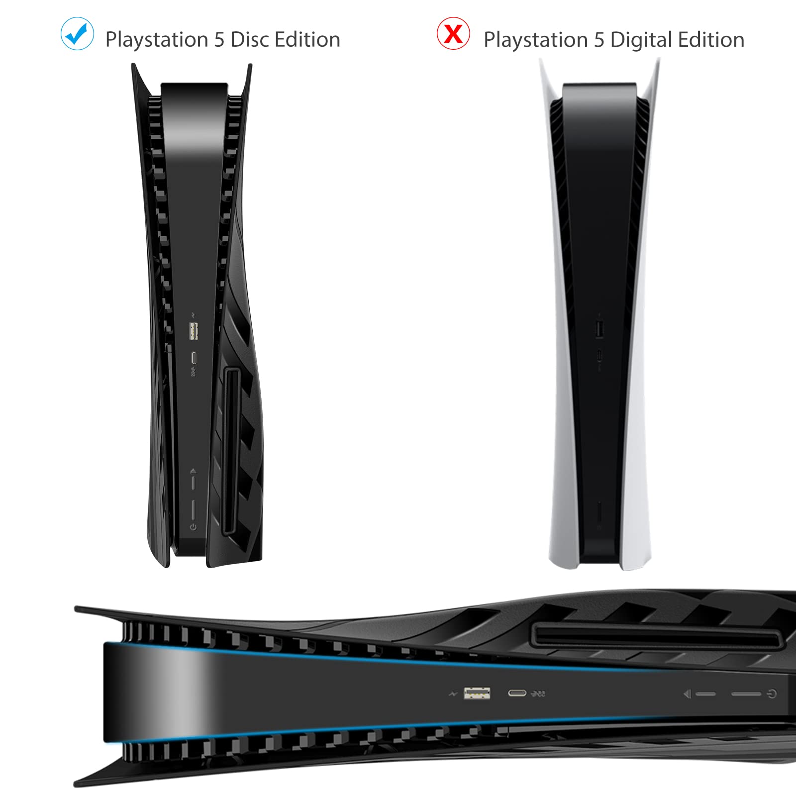 Mooroer PS5 Cover Plates for PS5 Console, PS5 Face Plates with Hard Shell Protective Panels for PS5, Anti-Scratch Waterproof Replacement FacePlate Cover for PlayStation 5 Console Disc Edition, Black