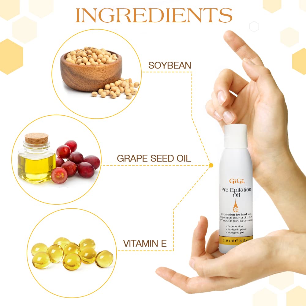 GiGi Pre Epilation Oil with Soybean and Grape Seed Oils, 4 fl oz