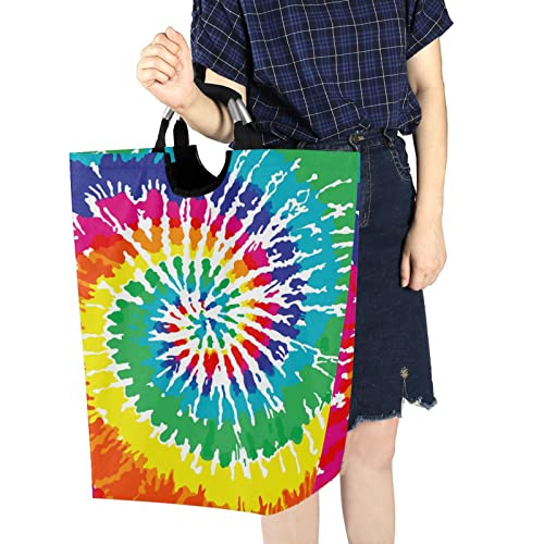 Kigai Tie Dye Laundry Basket Collapsible Large Clothes Hamper Nursery Storage Bin with Handle for Bedroom, Bathroom, Dorm, Kids Room