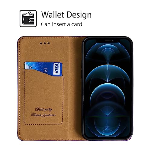 Arseaiy Case for Oppo Reno 6 Pro 5G(MediaTek) Flip Phone Case Shockproof PU Leather Wallet Case Cover with Card Holder Kickstand Shell Purple