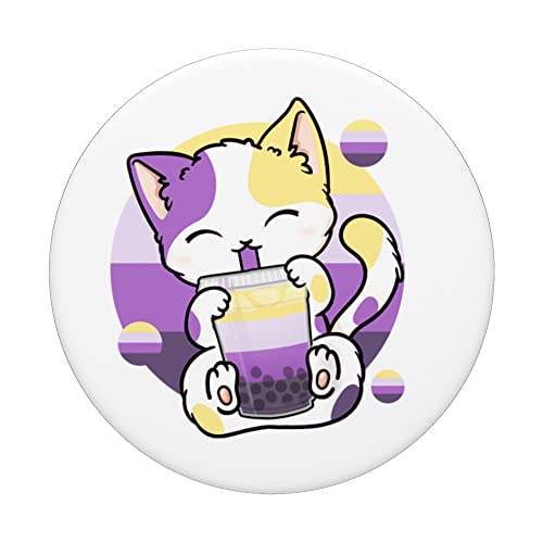 Cat Boba Tea Bubble Tea Anime Kawaii Neko Non-binary Kitten PopSockets Swappable PopGrip