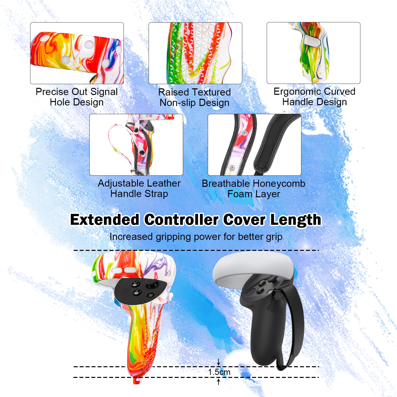 Accessories for Oculus Quest 2, YIZEIJOB VR Silicone Protective Cover Skin Set for Meta Quest 2 - White Painting Version