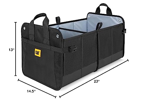 CAT® FlexTrunk Car Trunk Organizer Storage - Collapsible Dual-Compartment Automotive Adjustable Pockets Expandable Sturdy Multipurpose Folding Cargo Store for Auto Backseat, Black (CATO-201)