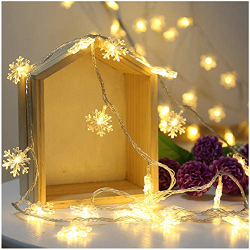 50 Led Snowflake LED Lights with Remote Control Timer, Battery Powered Snowflake Shaped LED String Lights for Christmas Indoor Outdoor, Party,Festival Garden Decor (Warm-White Snowflake, 16.5)