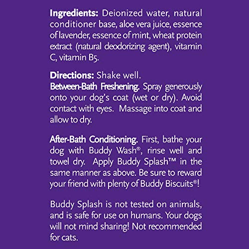 Buddy Biscuits Splash Dog Deodorizer & Conditioner, Easy Spray On with Botanical Extracts, Lavender & Mint 16 oz (15402)