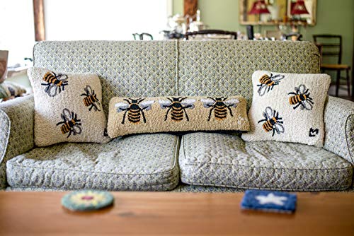 Chandler 4 Corners Artist-Designed Bumblebee Hand-Hooked Wool Decorative Throw Pillow (8β x 24β) Farm & Garden Pillow for Couches & Beds - Low Maintenance - Queen Bee, Honey Bee Lumbar Pillow