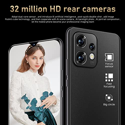 ANGGREK 6.53 Inch 5G Smartphone WiFi HD Screen 6GB RAM 128GB ROM 16MP and 32MP Camera 4G Mobile Phone for Android 12 100V to 240V Black (US Plug)
