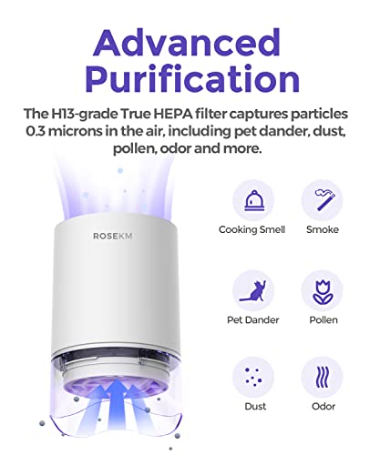 Rosekm Small Air Purifier with 1-Year Pack Replacement Filter, Personal Desk Mini Air Purifier, Room Hepa Air Purifier Fresheners Cleaner for Pets, Smoke, Desktop, Office (White)