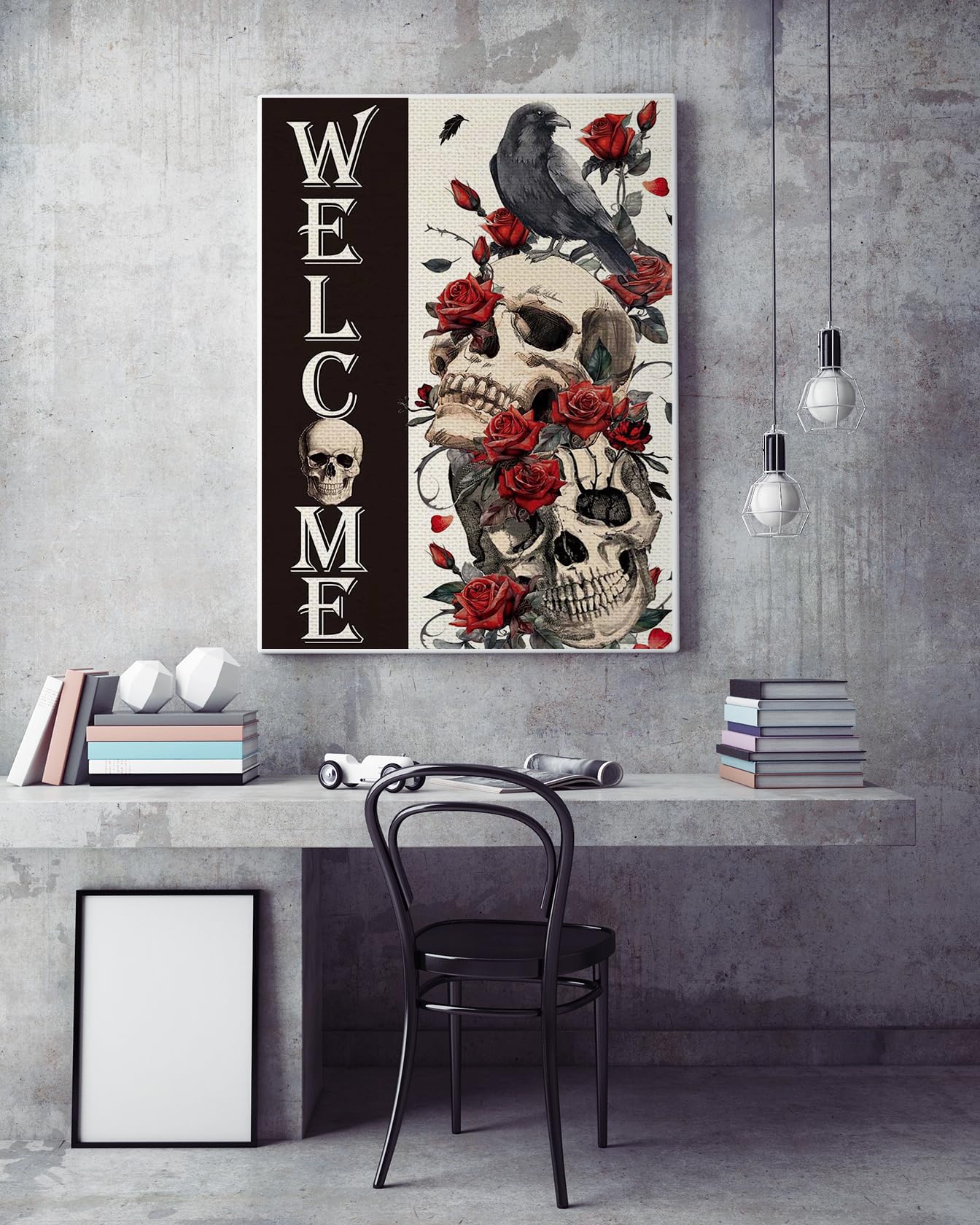 Acelii Welcome Halloween Diamond Painting Kits for Adults Beginners,5D Horror Skull Crow Diamond Art Kits,DIY Rose Full Round Drill Gem Art,Fall Home Wall Decor 12 x 16 Inch, Onesize