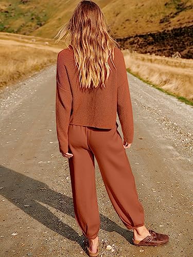 ANRABESS Women's Two Piece Sweater Sets Long Sleeve Knit Pullover Tops Casual Pants Sweat Outfits Set Matching Lounge Set 2023 Fashion Clothes Loungewear 1082xiuhong-M