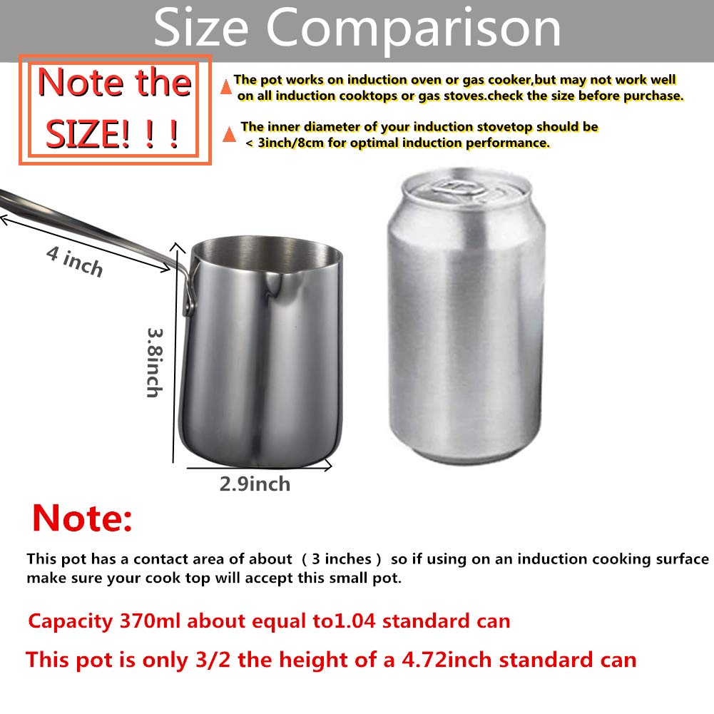 aooyaoo (12oz/370ml) Warmer Milk Pot Suitable For a Gas Cooker and an Induction Cooker 18/10 Stainless Steel Mimi Size