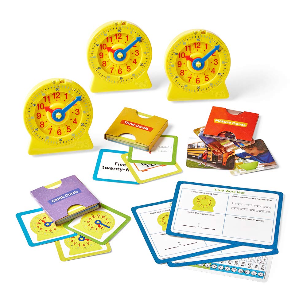 hand2mind Telling Time Basics Center Kit, NumberLine Learn to Tell Time Activity Set, Telling Time Teaching Clock Activities, Analog Classroom Clock for Kids, Math Manipulatives for Elementary School