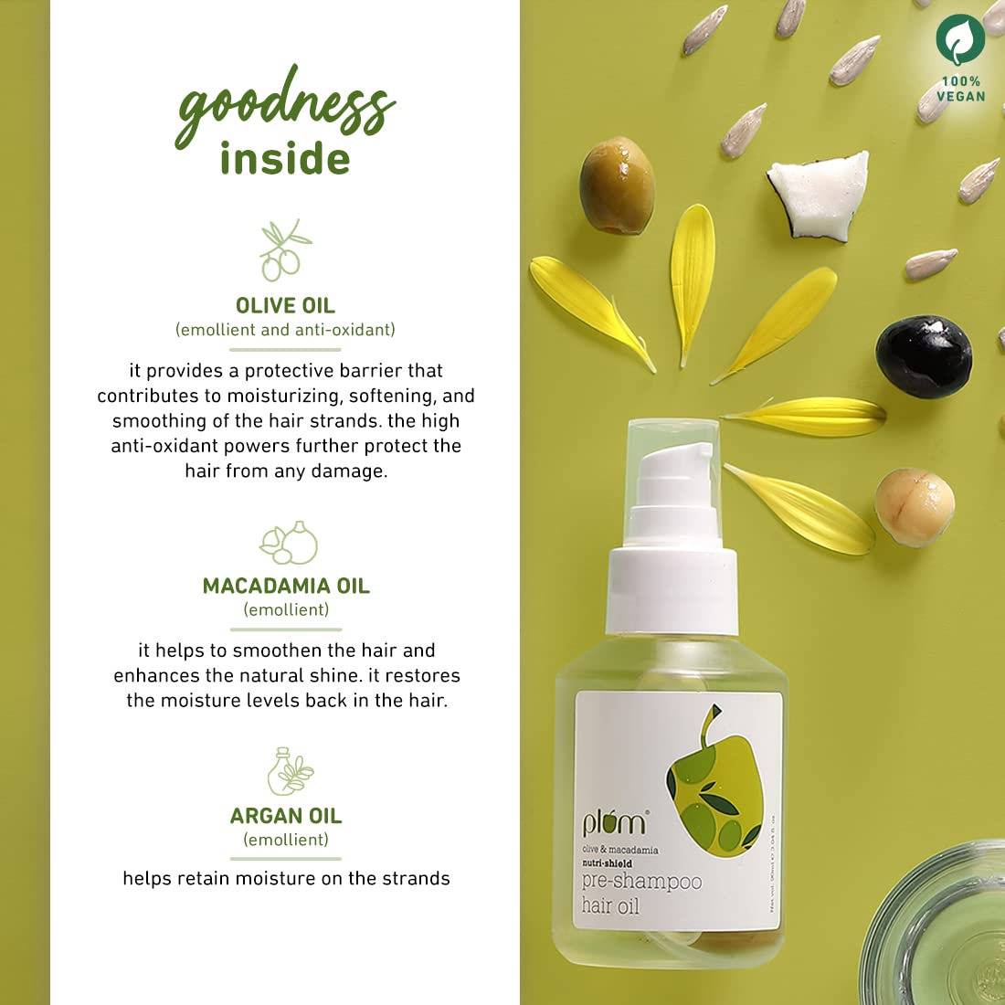 Olive and Macadamia Nutri-Shield Pre-Shampoo Hair Oil, For Dull, Damaged, Coloured Hair | Vegan Hair Oil