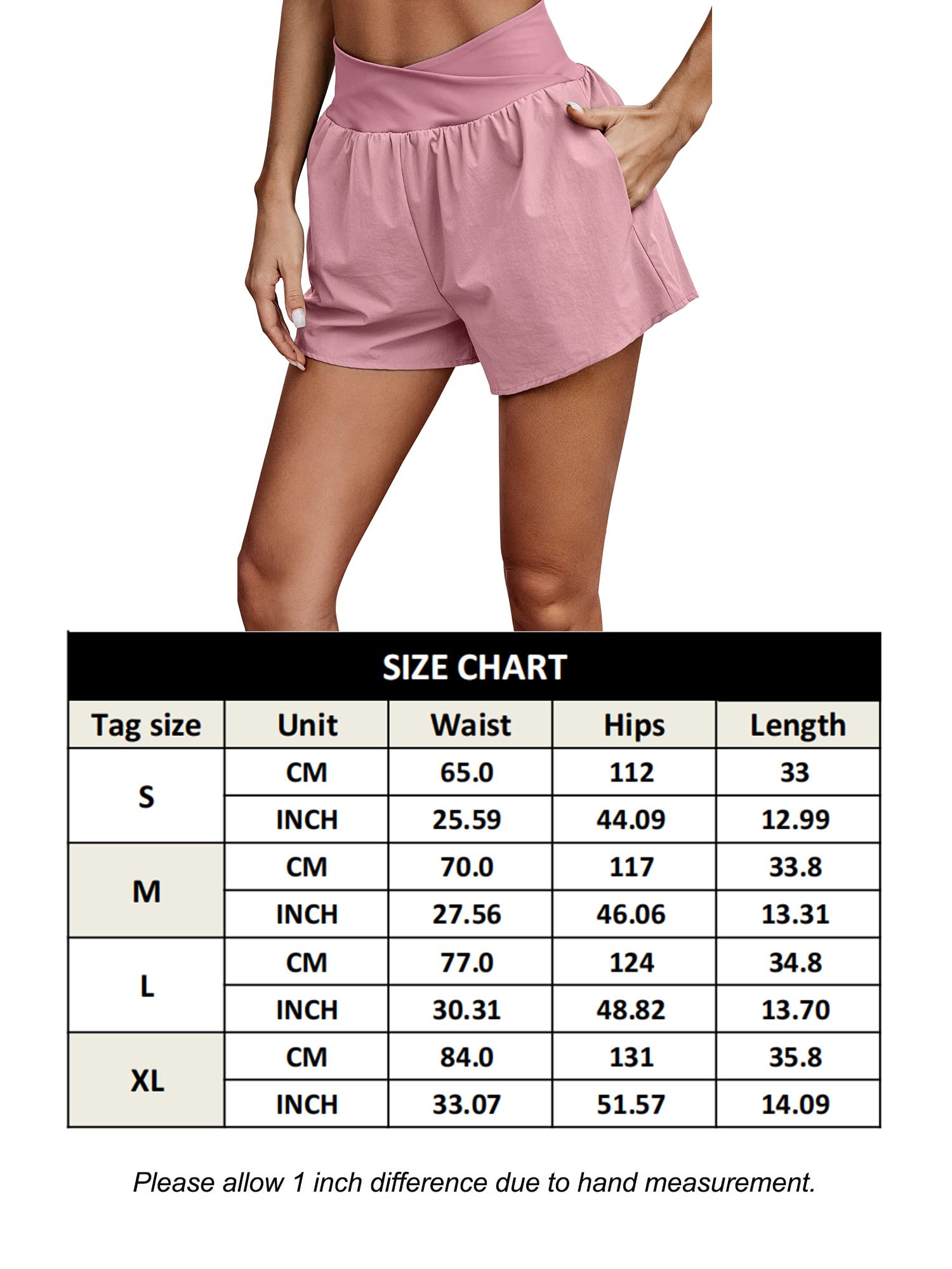 Angashion Womens Shorts, Summer Casual High Waisted Running Shorts Side Pockets Athletic Shorts with Liner for Workout Gym Pink X-Large