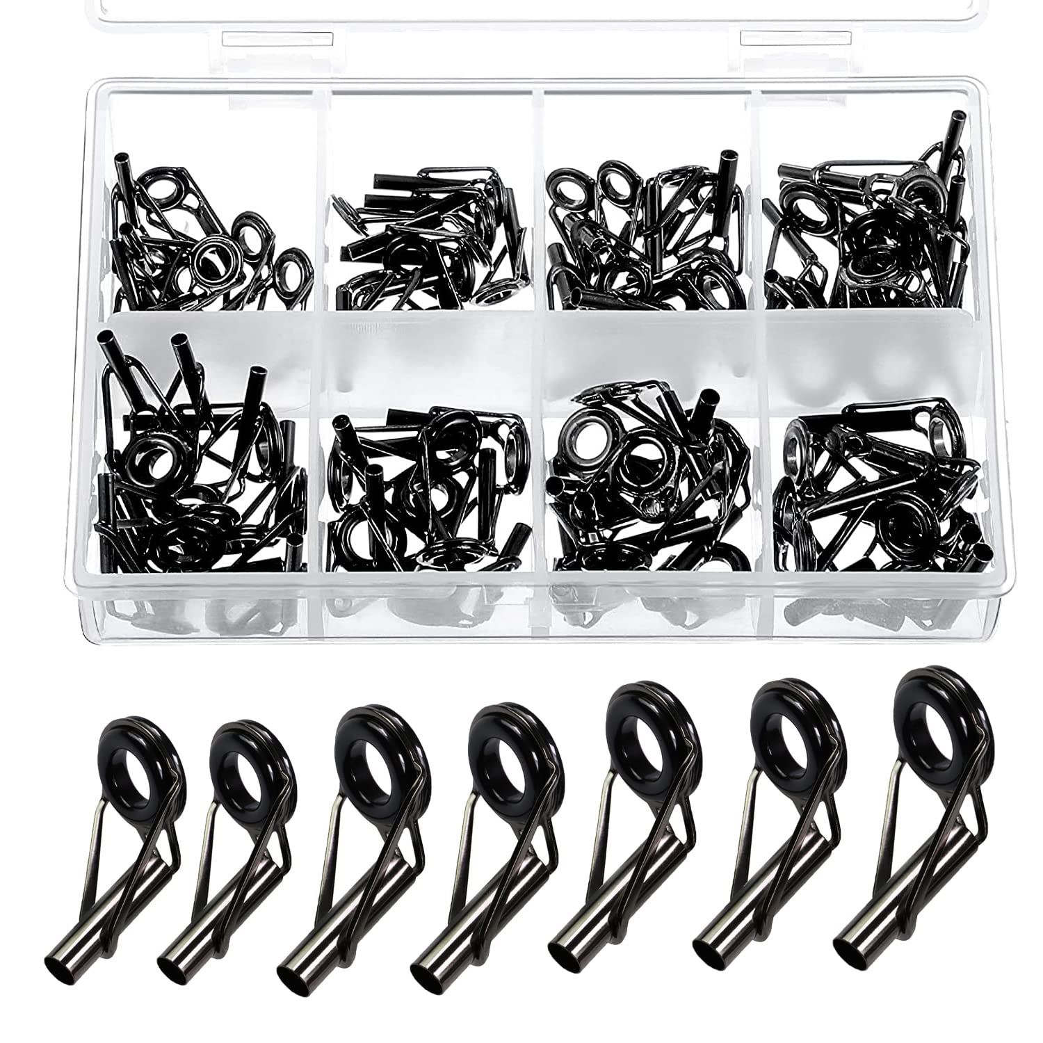 80 Pieces Fishing Rod Tips Replacement Kit Rod Tip Repair Kit Stainless Steel Ceramic Ring Guide Tips Rod Guide Replacement Tip for Sea Fishing