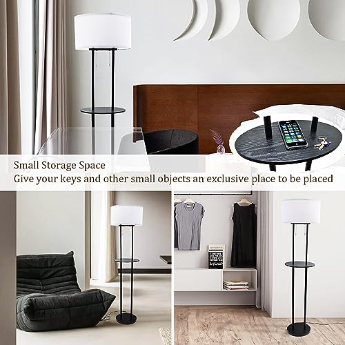 ArtCredit Modern LED Floor Lamp for Living Room, Bedroom and Home Office - 16 lb Weight Black Tall Standing Lamp with White Fabric Shade - Includes 2 LED Edison Bulbs - E26 Base - Simple Sleek Design