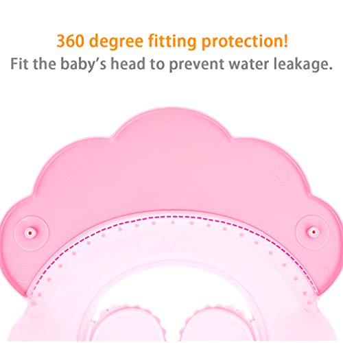 Maveek Baby Bathroom Safety Visor Caps Child Shower Cap,Adjustable Sticker, Comfortable, Soft, Safe, Waterproof & Elastic Ring Hat – for Showers, Bathing, Hair Cut, Pool, Beach, Toddlers (Pink)