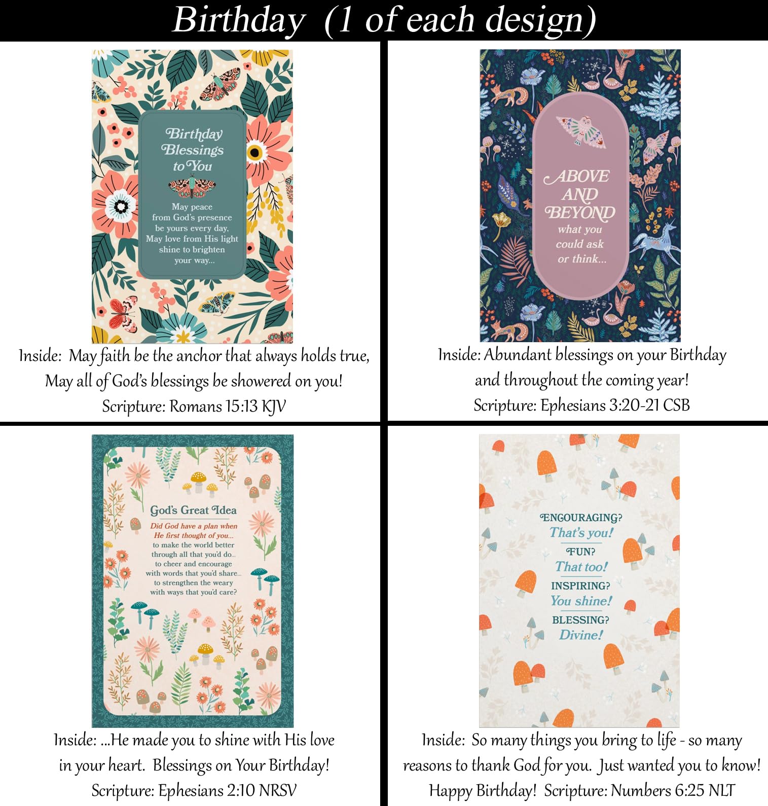 Birthday (No Repeated Cards) 32 Design Christian/Religious Greeting Card Assortment ~ Scripture in every card