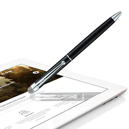 ChaoQ Stylus Pen, 4 Pcs Hybrid Mesh Fiber Tip Stylus Pens and Ballpoint Pens for Touch Screen Devices with 6 Extras Mesh Fiber Tips 6 Rubber Tips (4 Pens and 12 Tips) - Black, White, Red, Blue