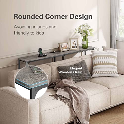DEPAD 70 Inch Extra-Long Console Table with 2 Power Outlets and 1 Type C Port and 1 USB Port, 10.6β D x 70.9β L x 35.4β H Sofa Table, Grey Behind Couch Table, Narrow Long Entryway Table