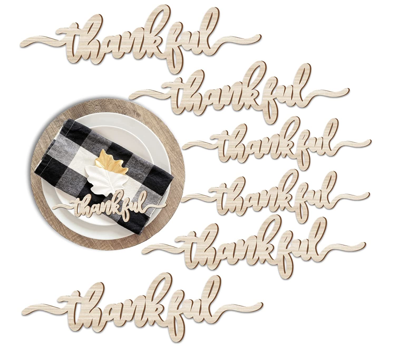 CM Originals Thanksgiving Table Decorations Plate Decor Table Place Cards Blessed, Thankful, Grateful Wood Signs Fall Dining Table Plate Ornament Farmhouse Home Table Setting Decor 6 Pack (Thankful 6, Grateful 6, Blessed 6 (18 Pack))