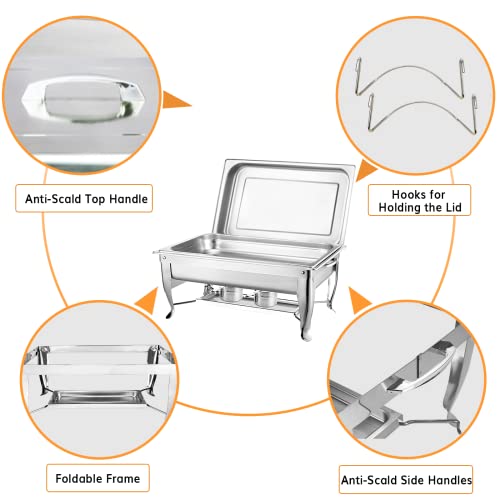 Chafing Dish 9QT 2 PACK NEW Stainless Steel, Full Size Chafing Dish Buffet Set, Foldable Rectangular Chafers for Catering, Chafer Dish Set with Fuel Holder, Chaffing Servers with Covers & Food Clip