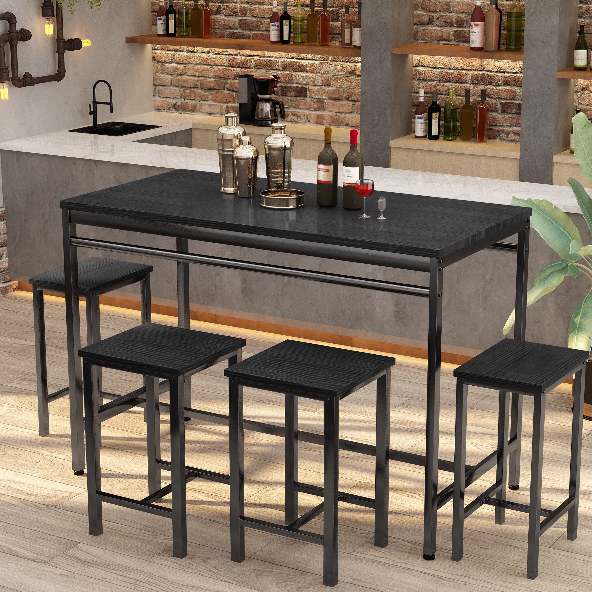 DKLGG Dining Table Set for 4 Bar Kitchen Table and Chairs for 4, Small Kitchen Table with 4 Stools, Wooden Dinner Table Set for 4, 5 Piece Dining Table Set Dining Room Table Set for Small Space