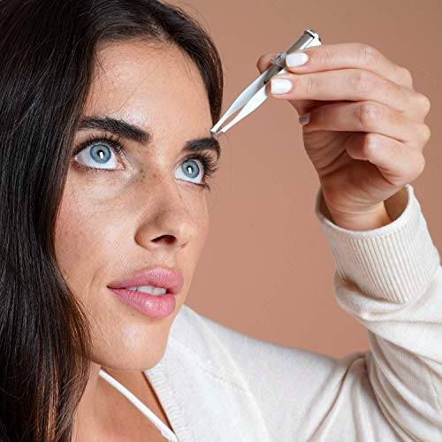 Sensica ‘Lumi’ Tweezers with Light - Precision Slant Tip Eyebrow Tweezers for Women with Finest Point Grip for Professional Results - Accurate, Durable, Hygienic