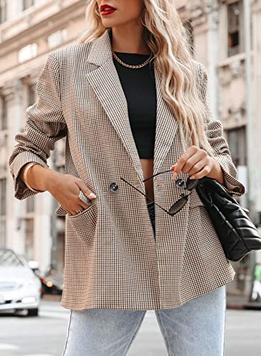 ARTFREE Womens Casual Blazer Button Lapel Long Sleeve Work Business Plaid Blazers Jackets Outfits with Pockets XL