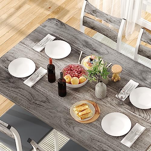 DKLGG Dining Table Set for 4, 43.3" Dining Room Table with 4 Upholstered PU Leather Chairs, Modern Wood Kitchen Table and Chairs Set, 5-Piece Dinette Set for Breakfast Nook, Small Places, Grey
