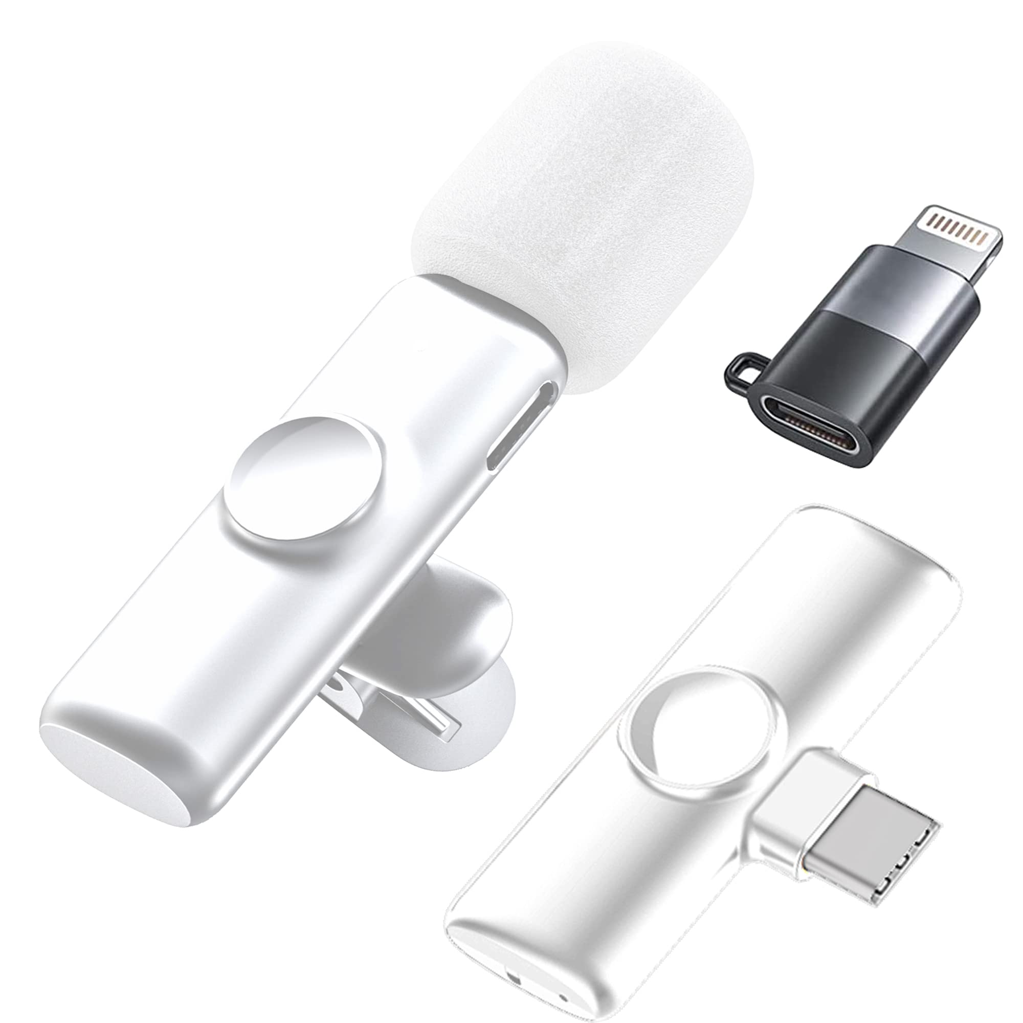 Oakaylif Wireless Microphones, Lavalier Microphone for Smartphone Plug-Play Recording Microphones Automatic Noise Reduction for Smartphone, Laptop, Vlog, Tiktok, Facebook, YouTube - White