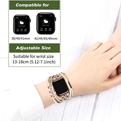 CHARMINGO Boho Leather Wrap Bands Compatible with Apple Watch Band Bracelet for Women Men 38mm/40mm/41mm, Multilayer Apple Watch Strap for Iwatch Band Series 8/7/6/5/4/3/2/1/SE Ultra