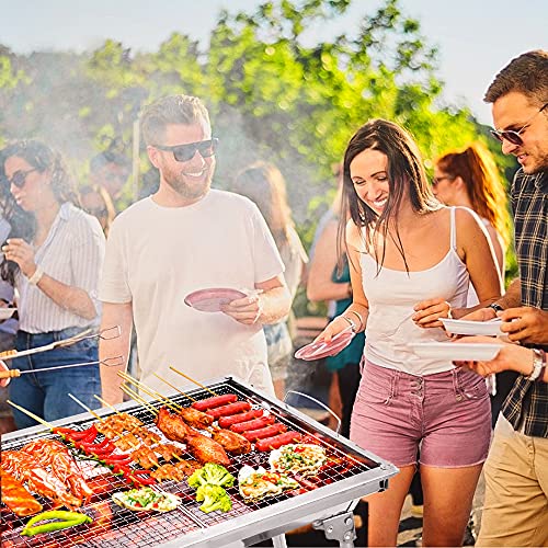 Charcoal Grill, Barbecue Grill Stainless Steel BBQ Smoker Barbecue Folding Portable for Outdoor Cooking Camping Hiking Picnics Backpacking Large