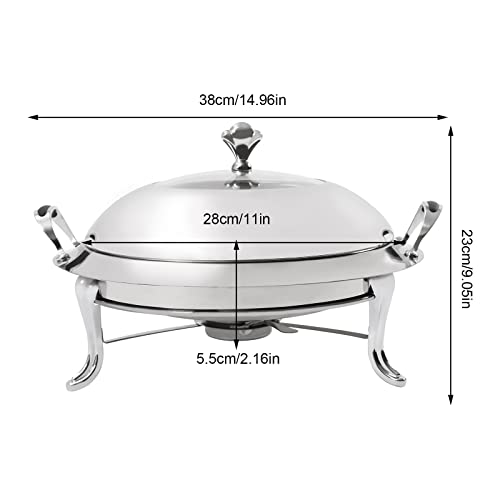 Chafing Dish Stainless Steel Round Durable Buffet Warmer Tray Durable Frame with Lid and 3L/3.17Qt Chafing Fuel Holder for Kitchen Party Dining Buffet-Without Water Pan