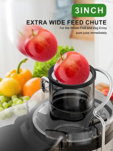 Juicer Machine, 500W Juicer with 3” Big Mouth for Whole Fruits and Veg, Centrifugal Juice Extractor with 3-Speed Setting, Easy to Clean, Stainless Steel, BPA Free