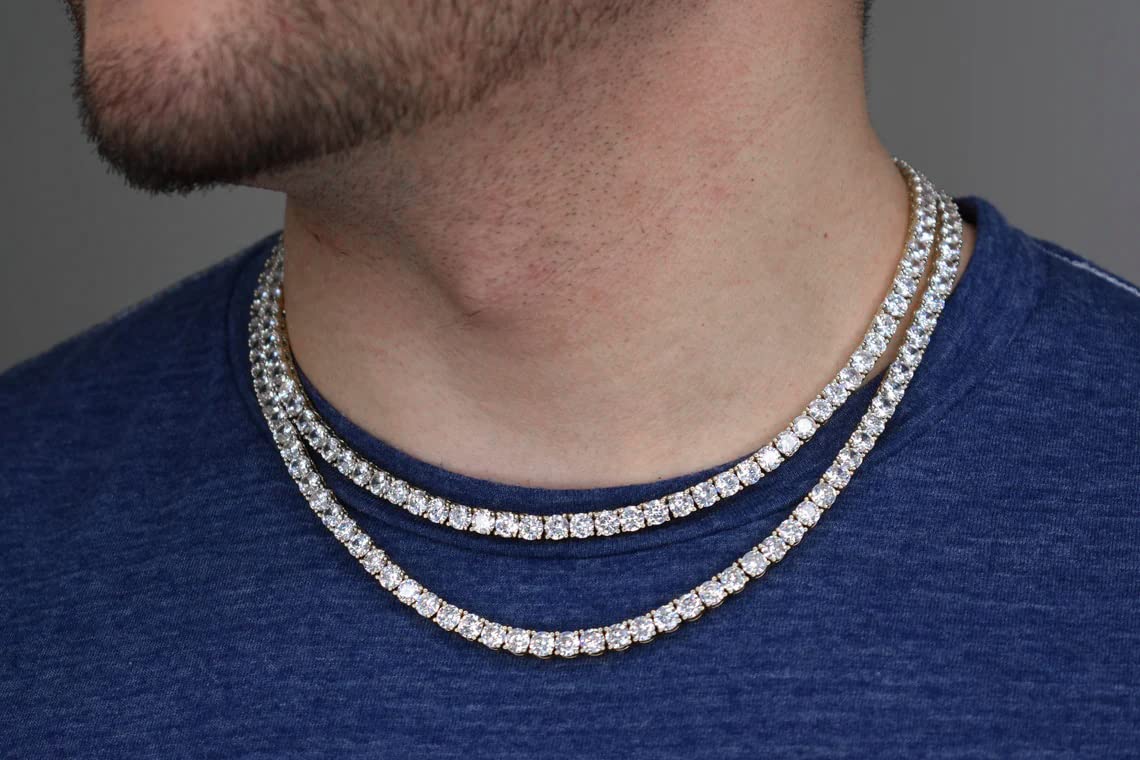 Giorgio Bergamo 925 Sterling Silver 5mm Tennis Necklace, Iced Out Round Cut CZ Cubic Zirconia Rhodium Plated Link Chain, (20)