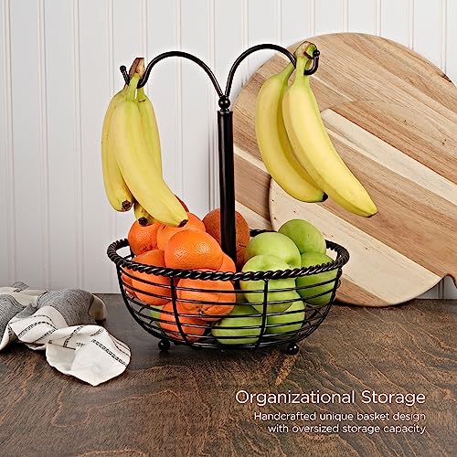 Gourmet Basics by Mikasa Rope Metal Fruit Basket with Double Banana Hook, Black