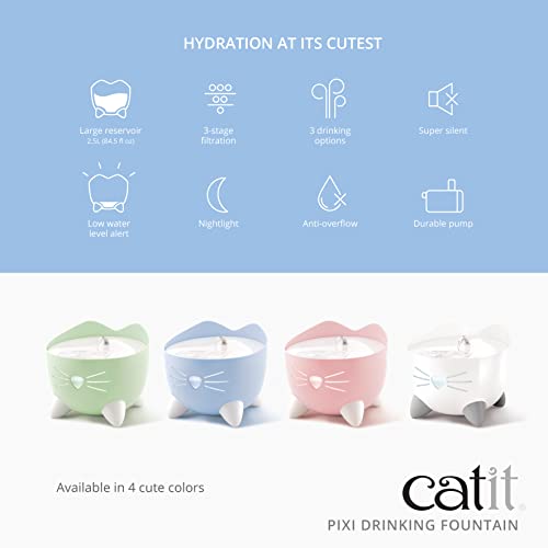 Catit PIXI Drinking Fountain – Cat Water Fountain with Triple Filter and Ergonomic Drinking Options, Pink