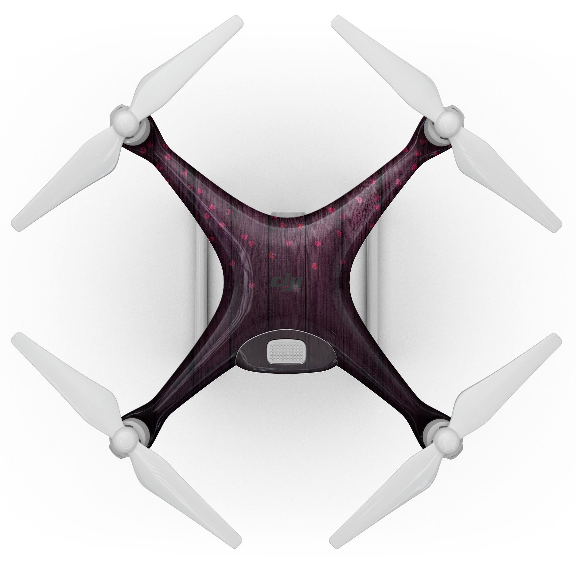Design Skinz Design Skinz Falling Micro Hearts Over Burgundy Planks of Wood Full-Body Wrap Decal Skin-Kit Compatible with The Drone DJI Inspire 1