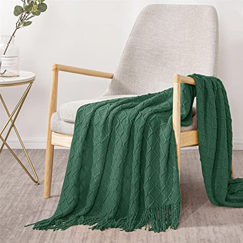 BUHUA Throw Blanket - 50 x 60 Green, Knitted Decorative Throw Blanket for Bedroom, Farmhouse Warm Woven Blanket for Men and Women