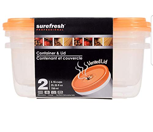 Set of 3 Surefresh Food Containers - Vented Lid - 1 Round Container 72.67 fl oz. - 2 Square Containers 25.35 fl oz.