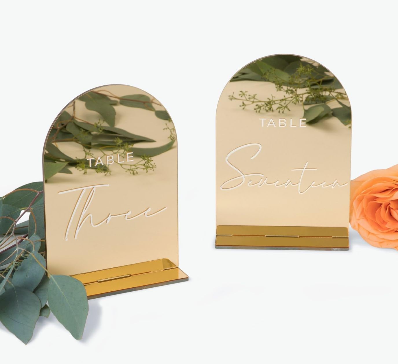 daphie&mae Gold Table Numbers - Double Sided Acrylic Mirrored Wedding Table Numbers for Wedding Reception, Engagement - 4.7 x 6.7 Inches (Double Sided 1-20)
