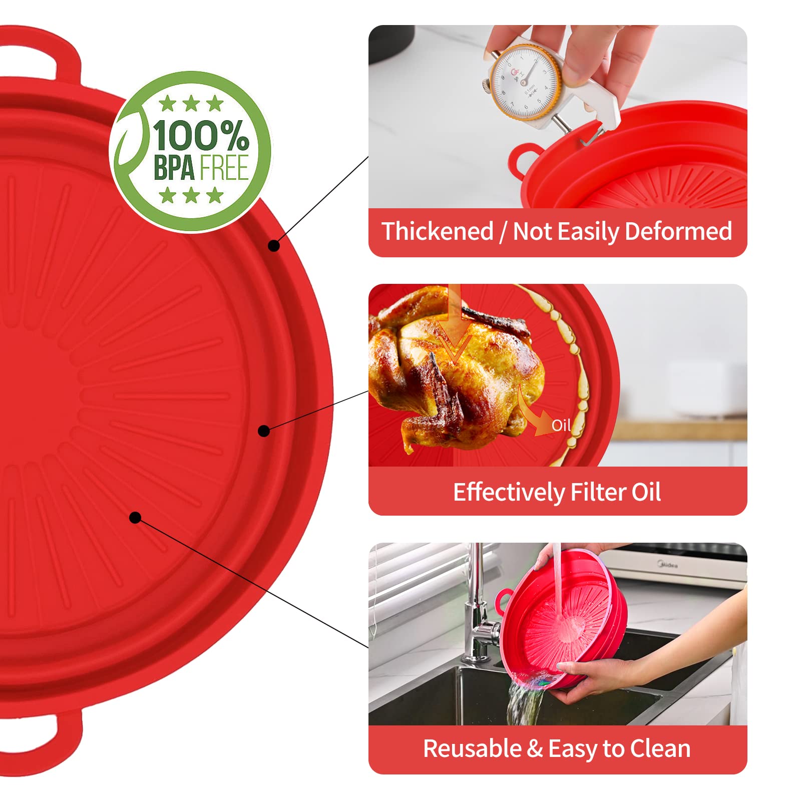 Air Fryer Silicone Liners - Reusable & Foldable Round Airfryer Oven Silicon Basket Instant Pot Liner 8.5 Inch For 5.3QT or Bigger