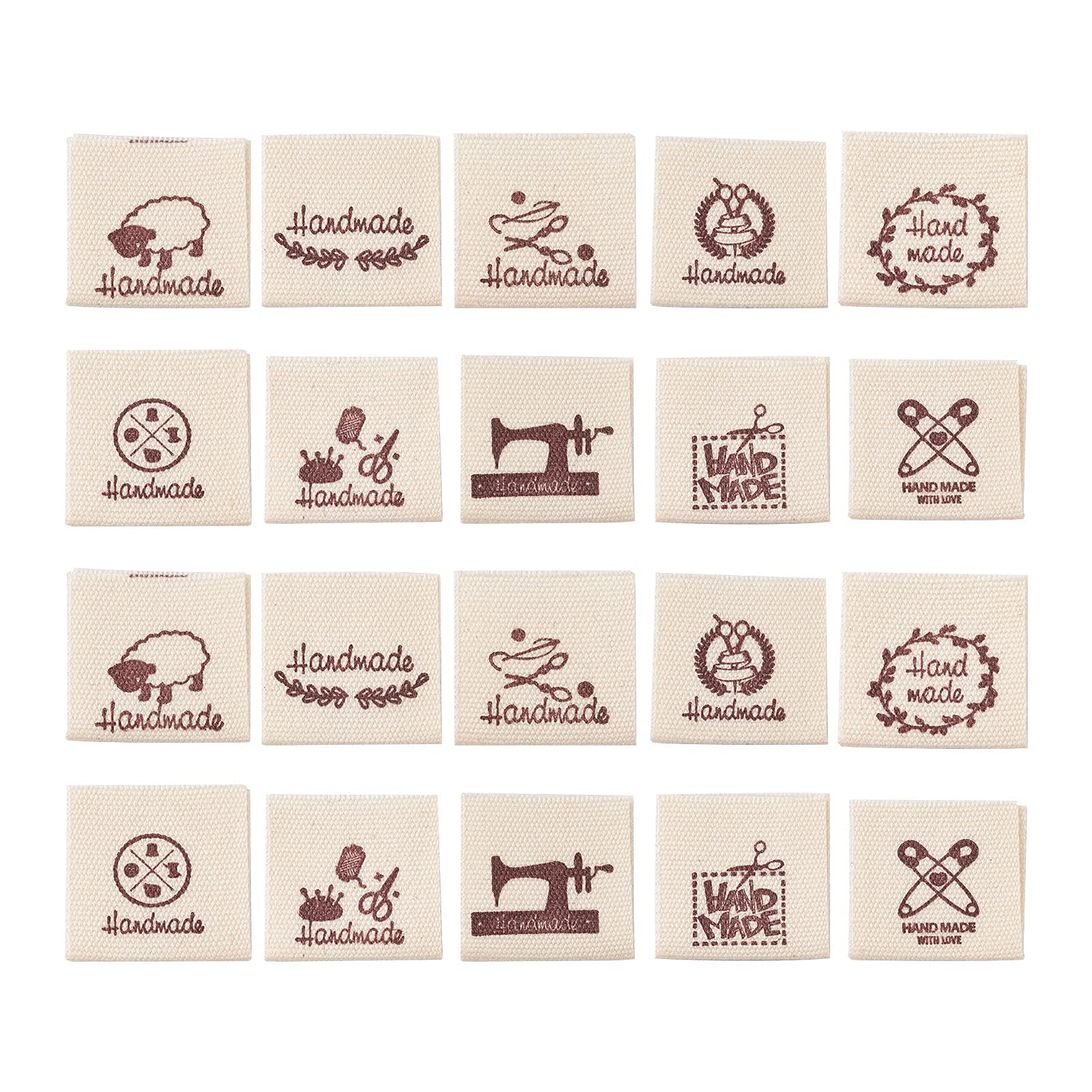 Beadthoven 300pcs 10 Styles Woven Sewing Labels Handmade with Love Vintage Sew-On Labels Embossed Clothes Fabric Tags for Knitting Quilting Sewing Garment DIY Crafts