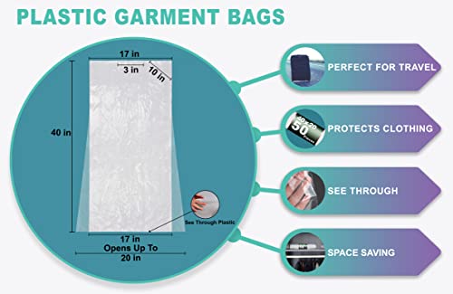 Party Bargains 40 Inch Garment Bags - [50 Count] 80 Gauge Dry Cleaning Laundrette Bag for Suits, Dresses, Gowns, Coats, Uniforms, & More - Clear Polyethylene Clothes Cover Protector